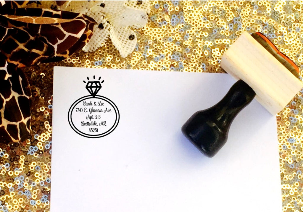 Engagement Ring custom return address stamp – K and N Designs